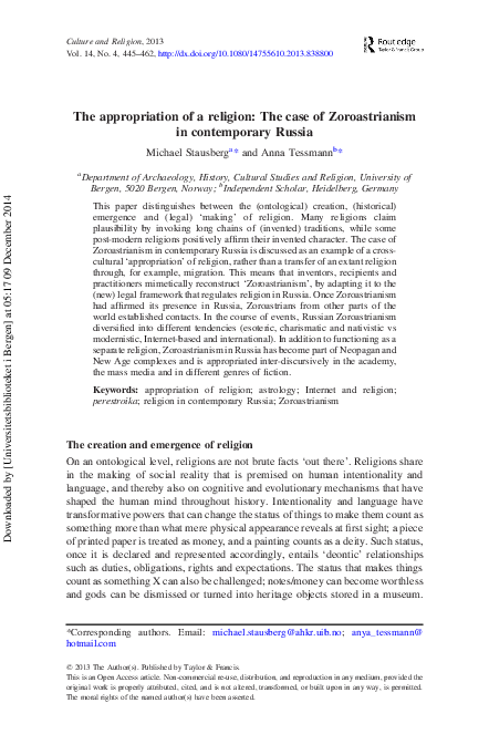 (PDF) The appropriation of a religion: The case of Zoroastrianism in ...