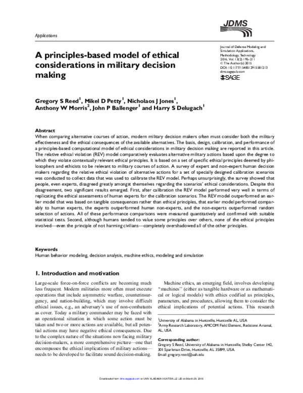 (PDF) A principles-based model of ethical considerations in military ...