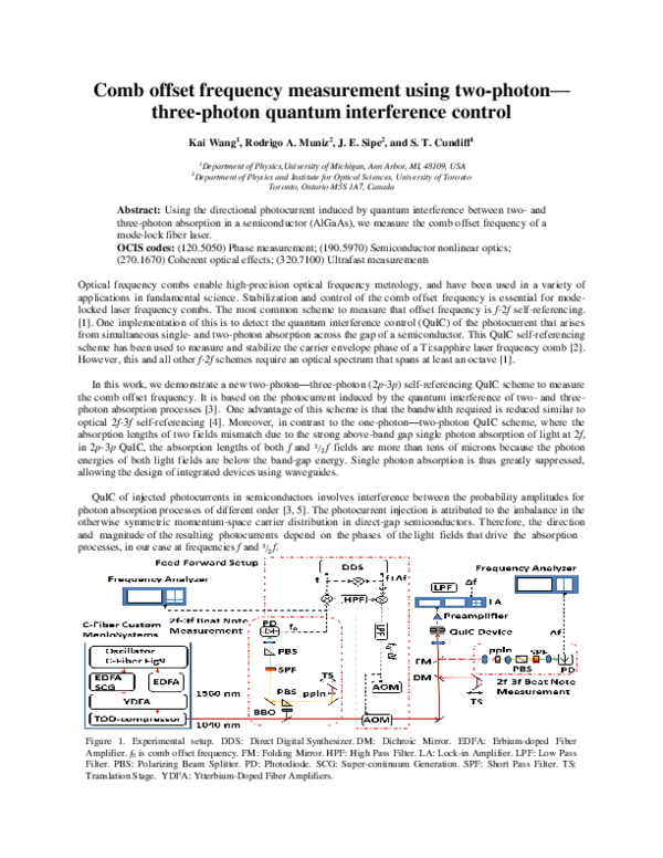 (PDF) Comb offset frequency measurement using two-photon— three-photon quantum interference ...