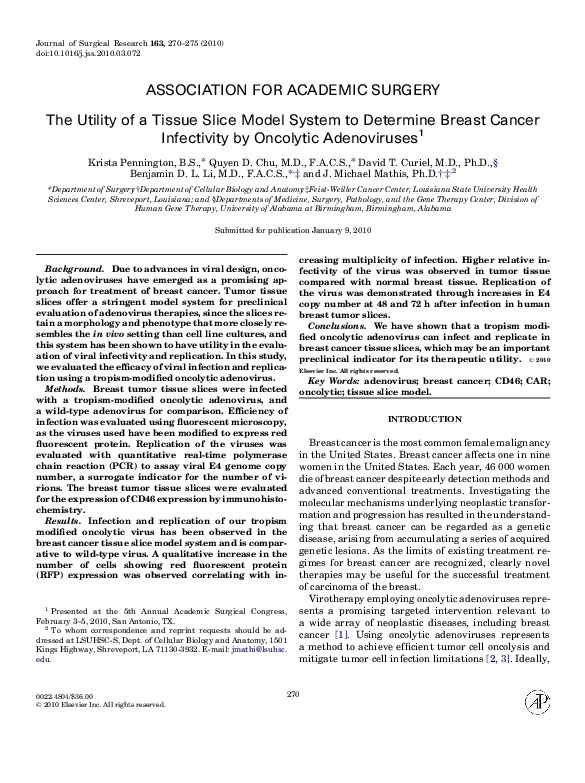 (PDF) The Utility of a Tissue Slice Model System to Determine Breast ...