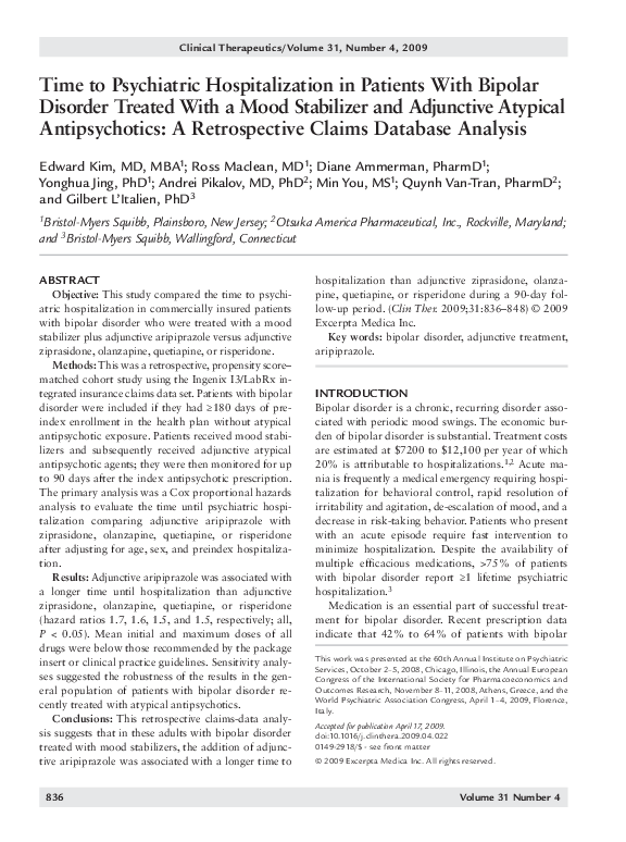 (PDF) Time to psychiatric hospitalization in patients with bipolar ...