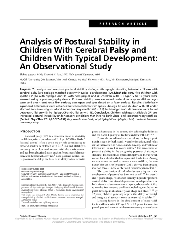 (PDF) Analysis of Postural Stability in Children With Cerebral Palsy ...