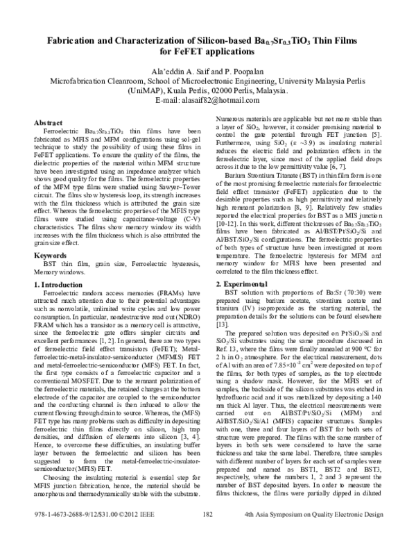 (PDF) Fabrication and characterization of silicon-based Ba 0.7 Sr 0.3 ...