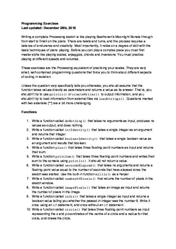 (PDF) Programming Exercises