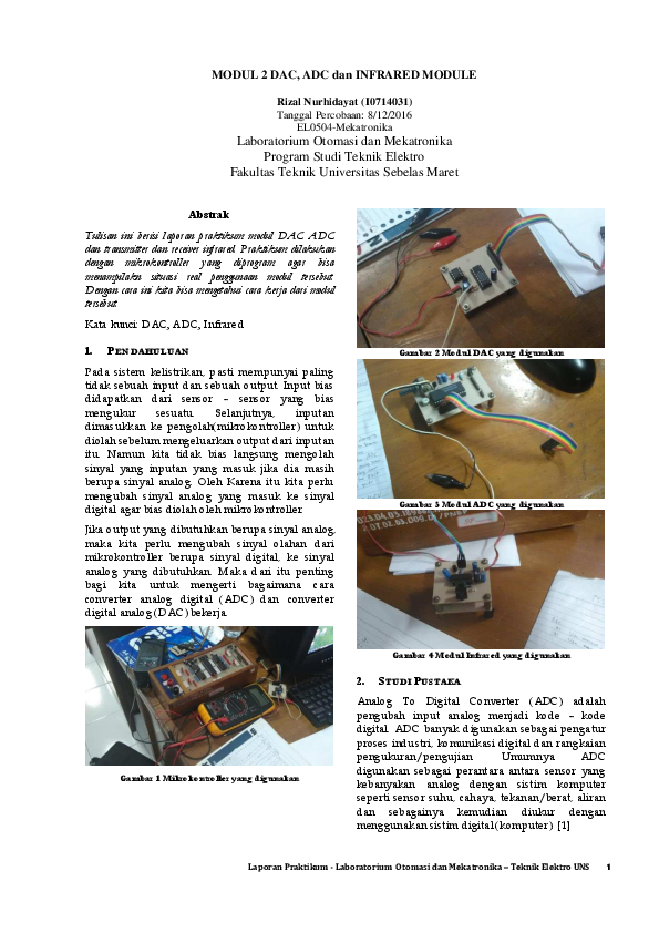 (PDF) Laporan Praktikum Mekatronika MODUL 2 DAC, ADC dan INFRARED ...