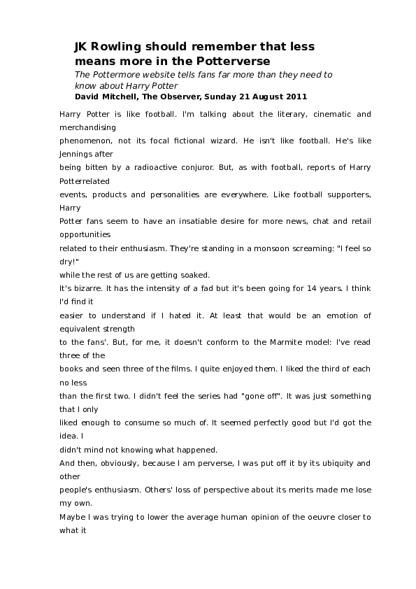 (DOC) JK Rowling should remember that less means more in the Potterverse