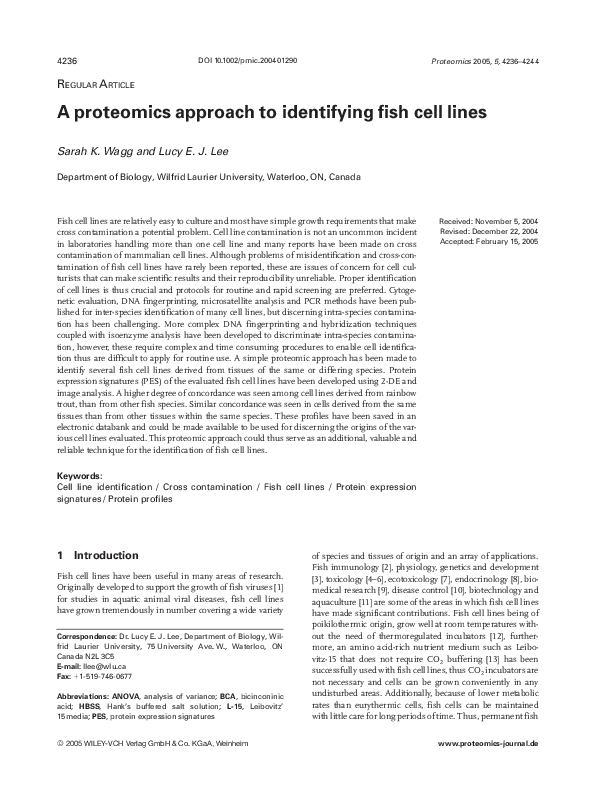 (PDF) A proteomics approach to identifying fish cell lines