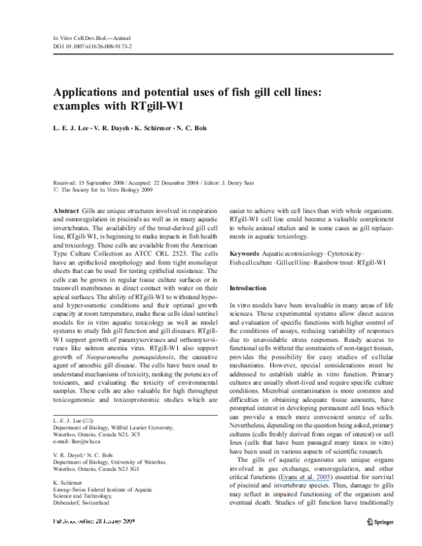 (PDF) Applications and potential uses of fish gill cell lines: examples ...