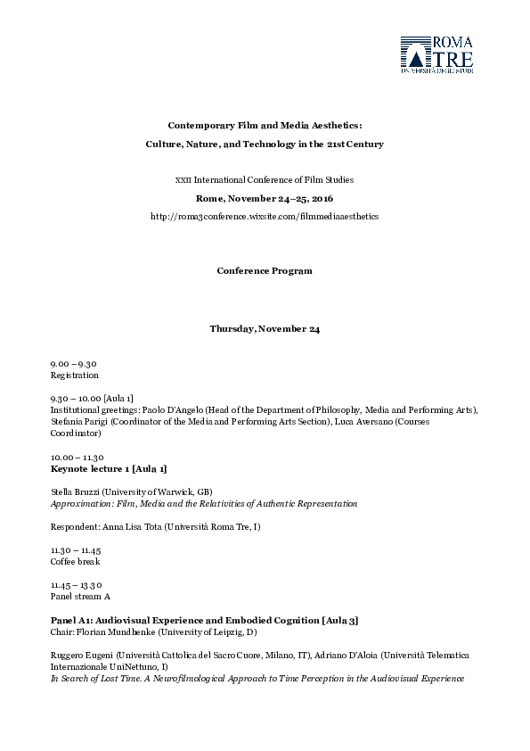 (PDF) XXII International Conference of Film Studies Roma Tre University ...