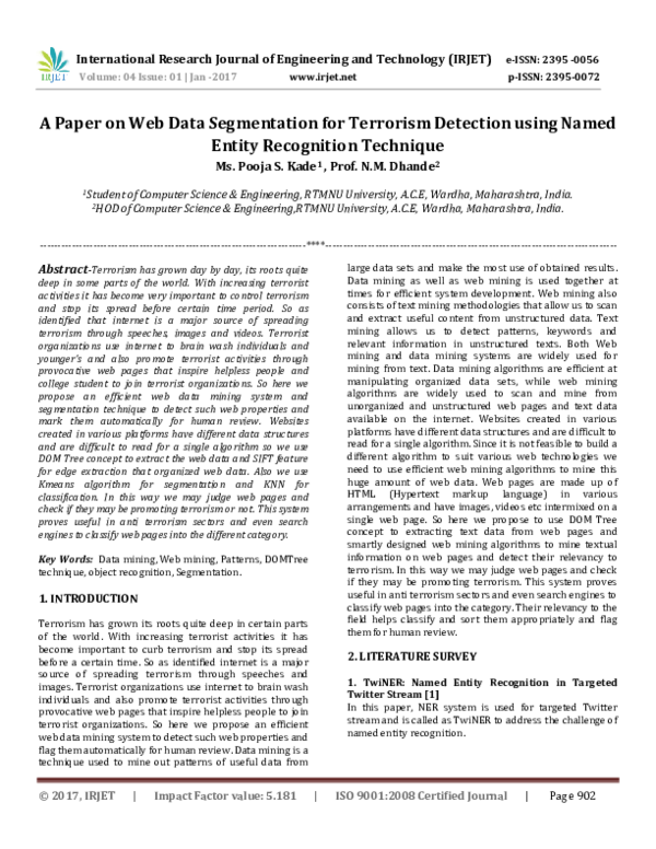 Pdf Irjet A Paper On Web Data Segmentation For Terrorism Detection Using Named Entity