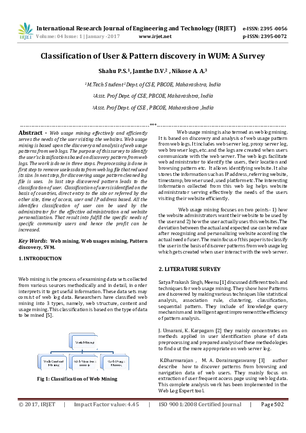 (PDF) User Classification in Web Usage Mining Survey