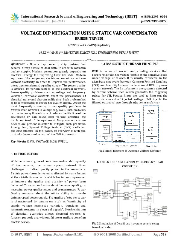 (PDF) IRJET-VOLTAGE DIP MITIGATION USING STATIC VAR COMPENSATOR