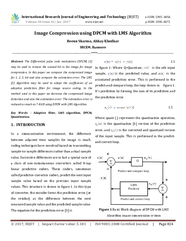 (PDF) IRJET-Image Compression using DPCM with LMS Algorithm