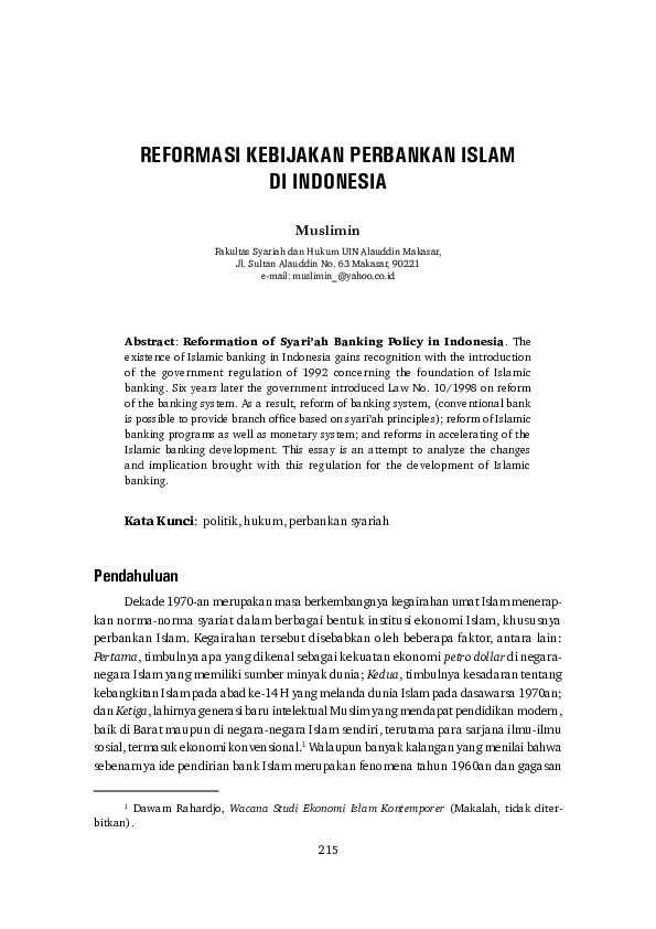 (PDF) REFORMASI KEBIJAKAN PERBANKAN ISLAM DI INDONESIA