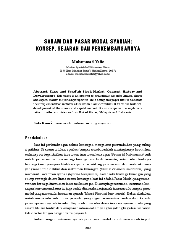 (PDF) SAHAM DAN PASAR MODAL SYARIAH: KONSEP, SEJARAH DAN PERKEMBANGANNYA