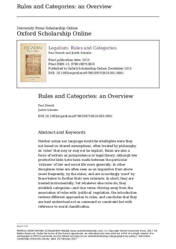 (PDF) Rules and Categories: an Overview (Introduction, with Judith ...