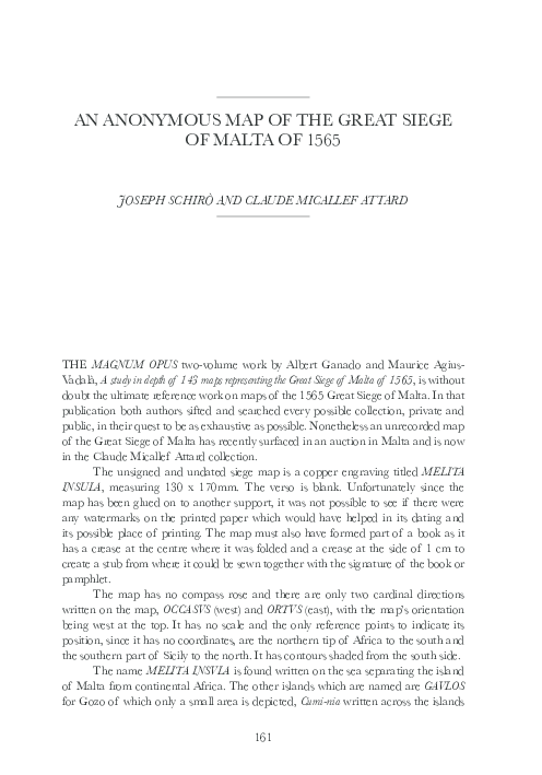 (PDF) AN ANONYMOUS MAP OF THE GREAT SIEGE OF MALTA OF 1565 AN ANONYMOUS ...