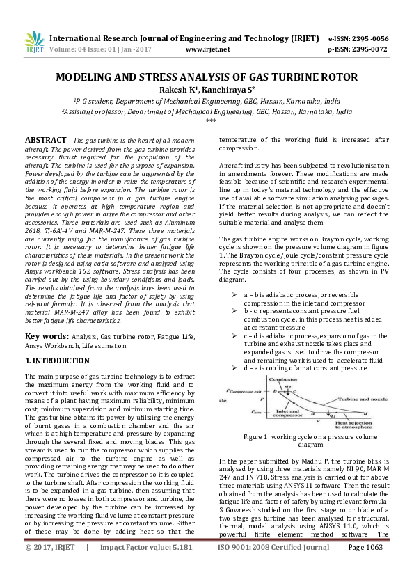 Pdf Irjet Modeling And Stress Analysis Of Gas Turbine Rotor