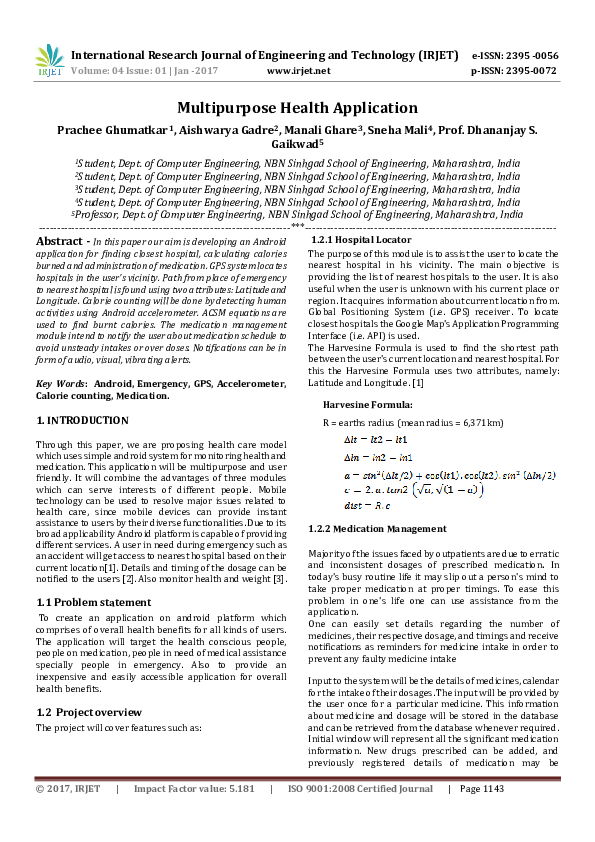 (PDF) IRJET-Multipurpose Health Application
