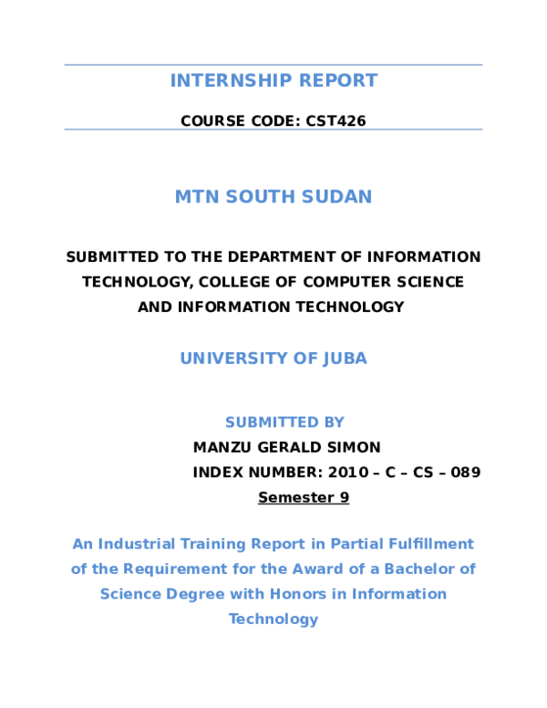 (DOC) INFORMATION TECHNOLOGY INTERNSHIP REPORT: UNIVERSITY OF JUBA ...