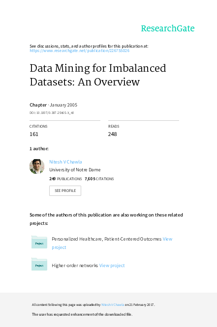(PDF) Data Mining for Imbalanced Datasets: An Overview