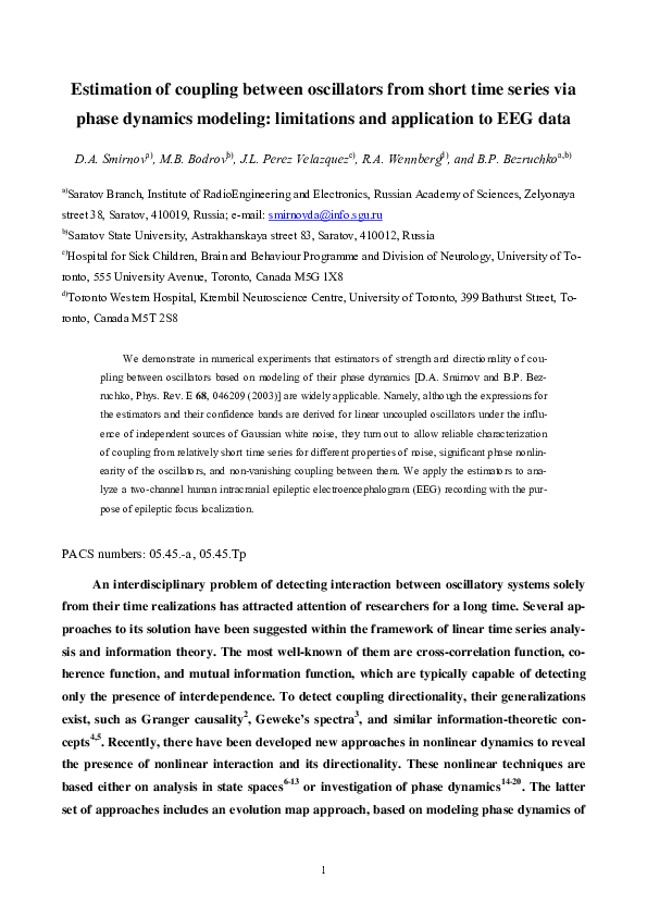 (PDF) Estimation of coupling between oscillators from short time series via phase dynamics ...