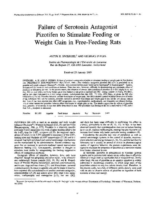 (PDF) Failure of serotonin antagonist pizotifen to stimulate feeding or ...