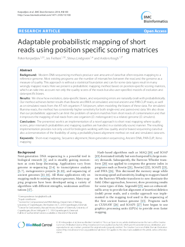 (PDF) Adaptable probabilistic mapping of short reads using position ...