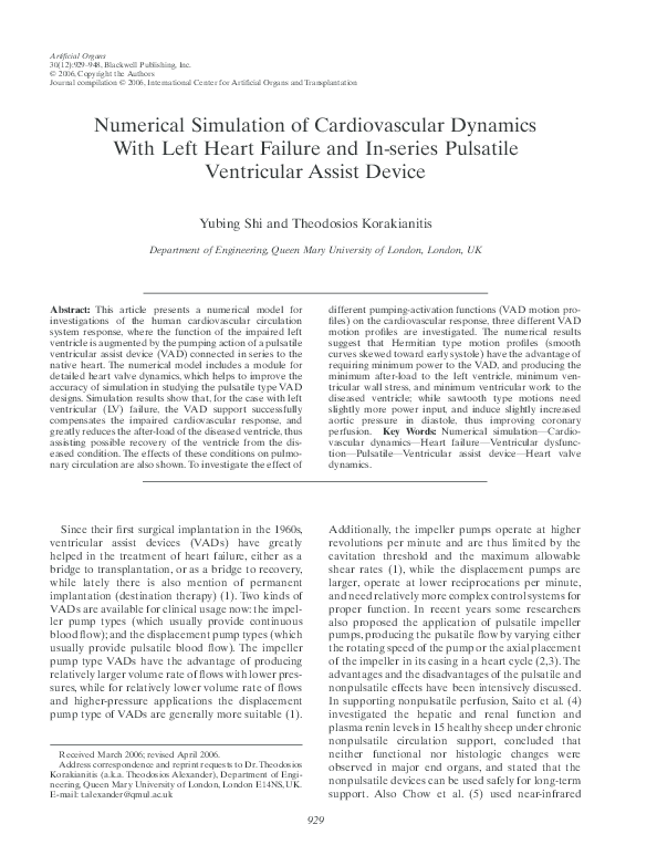 (PDF) Numerical Simulation of Cardiovascular Dynamics With Left Heart Failure and In-series ...