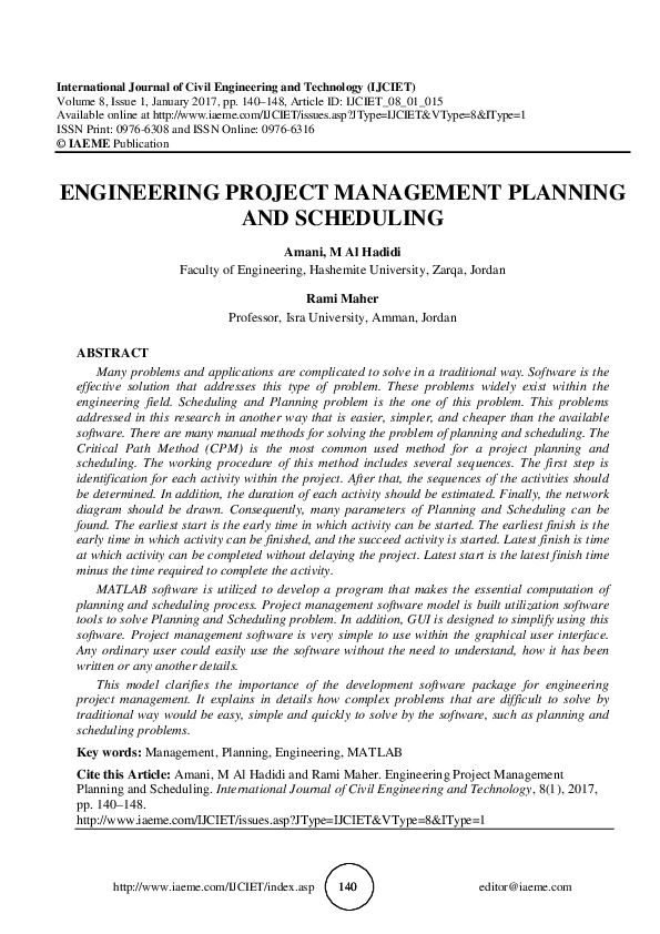 (PDF) ENGINEERING PROJECT MANAGEMENT PLANNING AND SCHEDULING ...