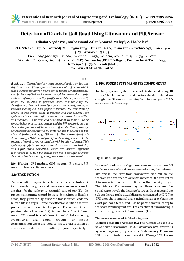 (PDF) IRJET-Detection of Crack In Rail Road Using Ultrasonic and PIR Sensor