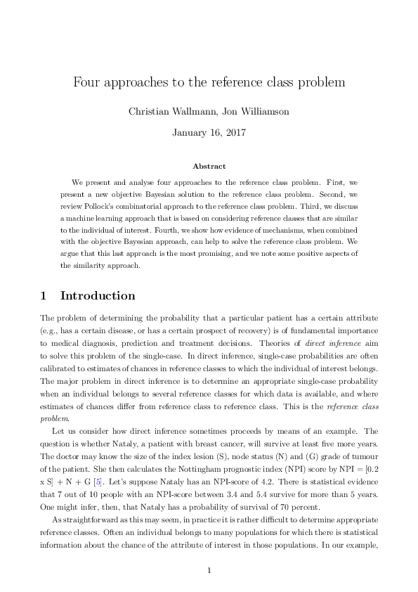 (PDF) Four approaches to the reference class problem