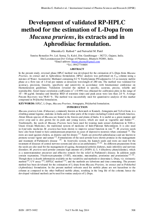 (PDF) Development of validated RP-HPLC method for the estimation of L-Dopa from Mucuna pruriens ...