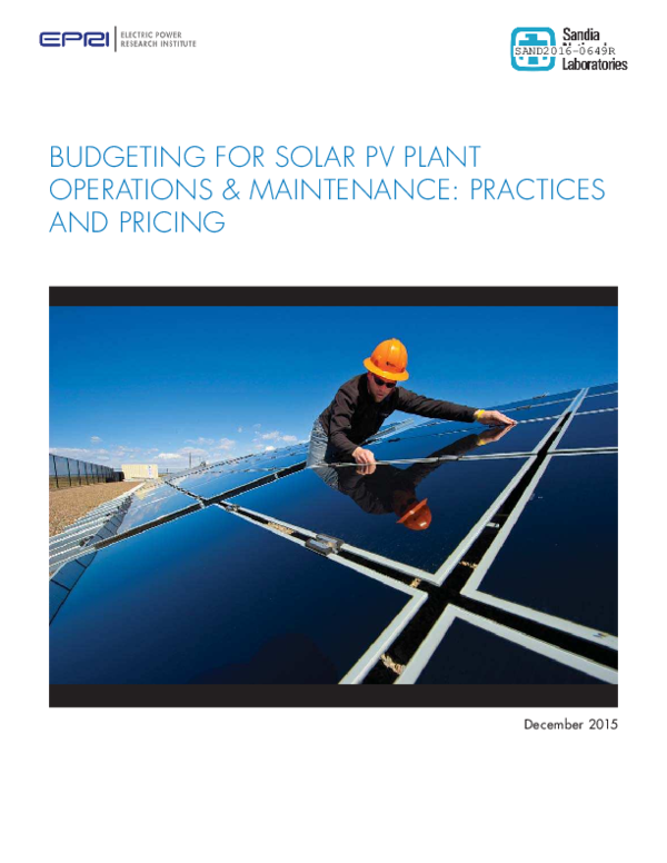 (PDF) BUDGETING FOR SOLAR PV PLANT OPERATIONS & MAINTENANCE: PRACTICES ...