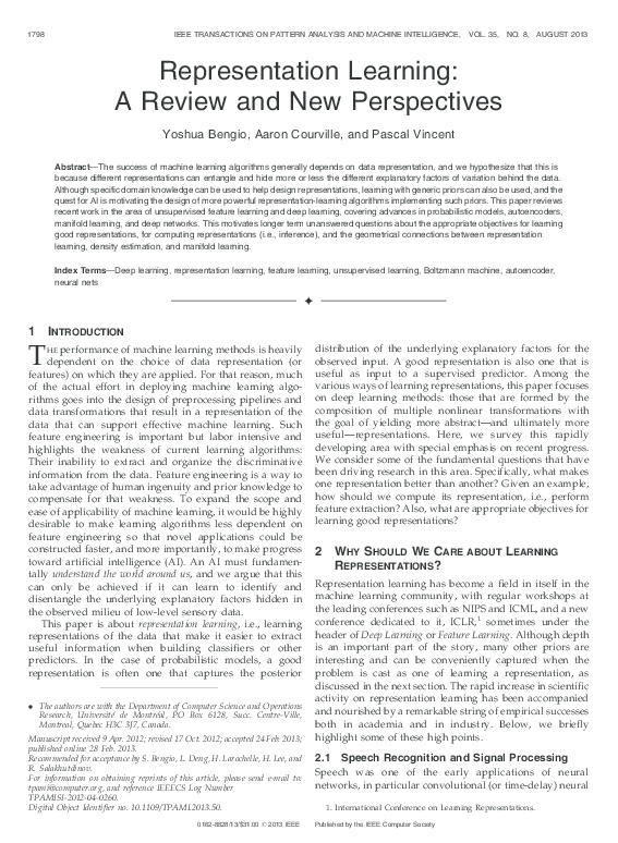 (PDF) Representation Learning: A Review and New Perspectives