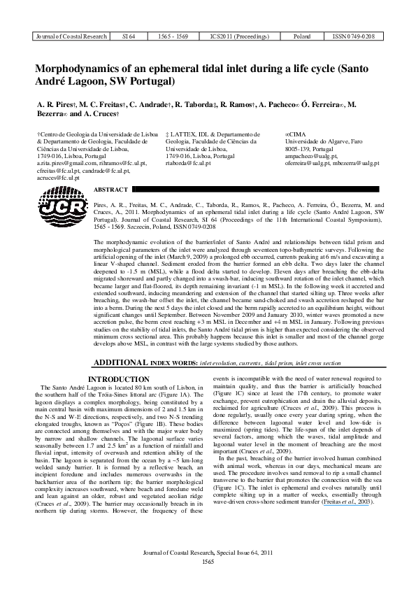 (PDF) Morphodynamics of an ephemeral tidal inlet during a life cycle (Santo André Lagoon, SW ...