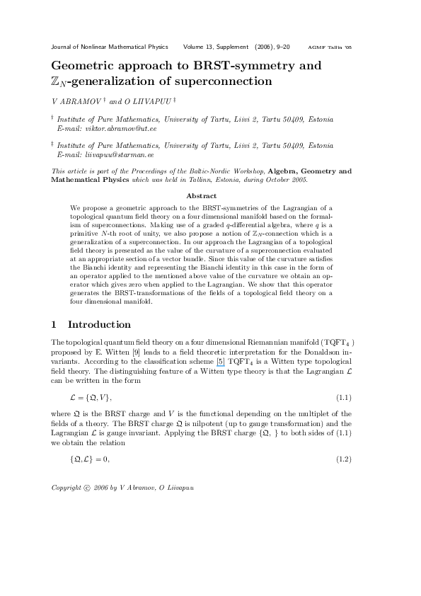 (PDF) Geometric approach to BRST-symmetry and ℤ N -generalization of superconnection