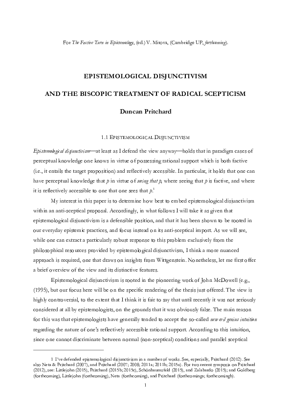 (PDF) EPISTEMOLOGICAL DISJUNCTIVISM AND THE BISCOPIC TREATMENT OF ...