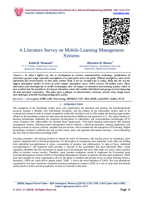 (PDF) A Literature Survey on Mobile-Learning Management Systems