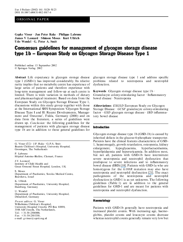 (PDF) Consensus guidelines for management of glycogen storage disease ...