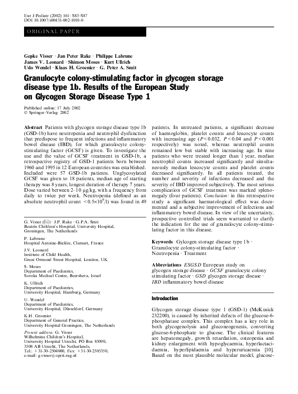 (PDF) Granulocyte colony-stimulating factor in glycogen storage disease ...
