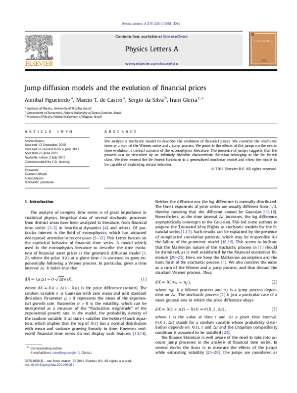 (PDF) Jump diffusion models and the evolution of financial prices