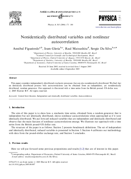 Pdf Nonidentically Distributed Variables And Nonlinear Autocorrelation