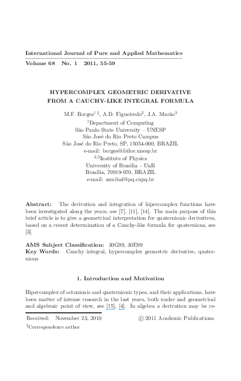 (PDF) Hypercomplex Geometric Derivative from a Cauchy-Like Integral Formula