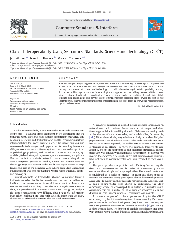 Pdf Global Interoperability Using Semantics Standards Science And