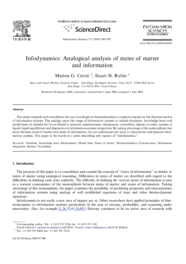 (PDF) Infodynamics: Analogical analysis of states of matter and information