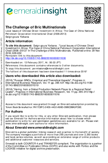 (PDF) Local Issues of Chinese Direct Investment in Africa: The Case of ...