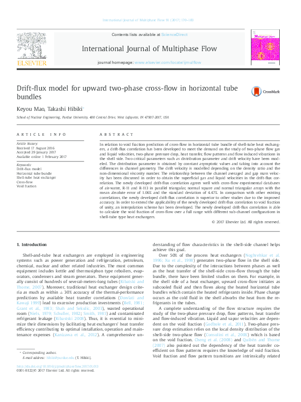Pdf Drift Flux Model For Upward Two Phase Cross Flow In Horizontal Tube Bundles Keyou Mao 