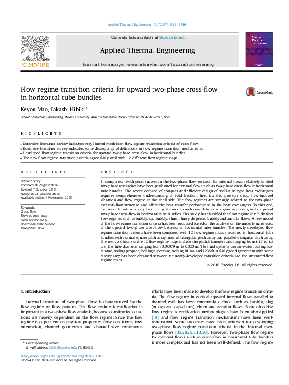 (PDF) Flow regime transition criteria for upward two-phase cross-flow in horizontal tube bundles