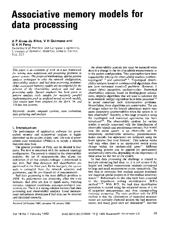 (PDF) Associative memory models for data processing | Victor Quintana ...